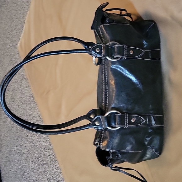 Source Unknown | Bags | Black Leather Purse With Matted Silver ...